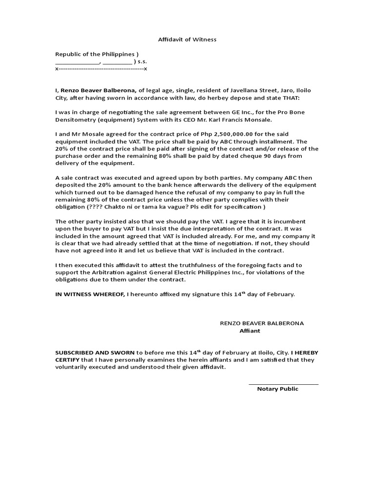 Affidavit of Witness | PDF | Affidavit | Government Information