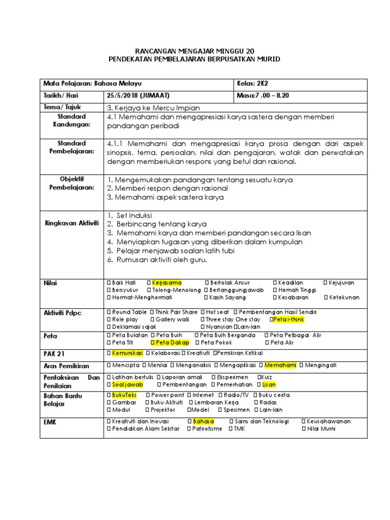 RPH KSSM Komsas 2018 | PDF