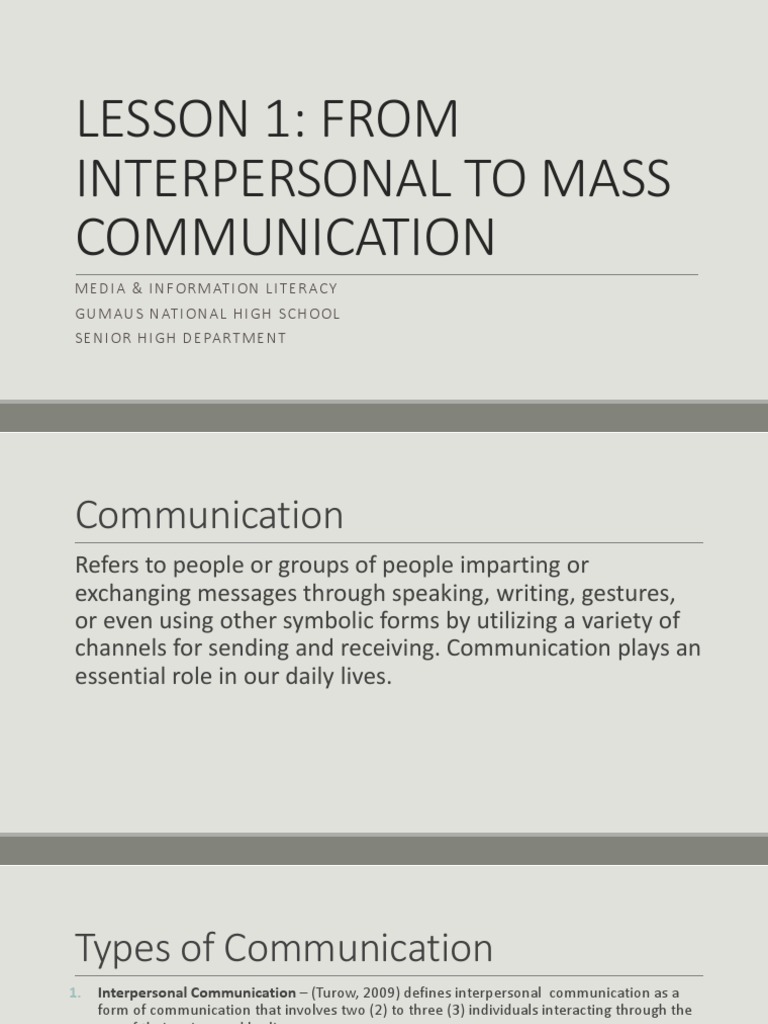 Lesson 1: From Interpersonal To Mass Communication | PDF | Code ...