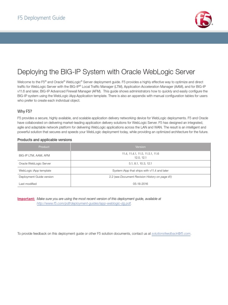 Deploying The Big Ip System With Oracle Weblogic Server F5 Deployment