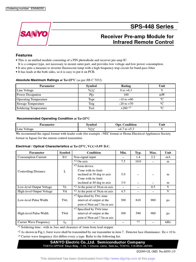 SPS-448 Series: Receiver Pre-Amp Module For Infrared Remote Control ...