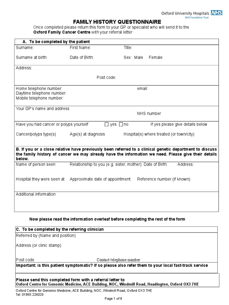 Family History Questionnaire | PDF | Hormone Replacement Therapy ...