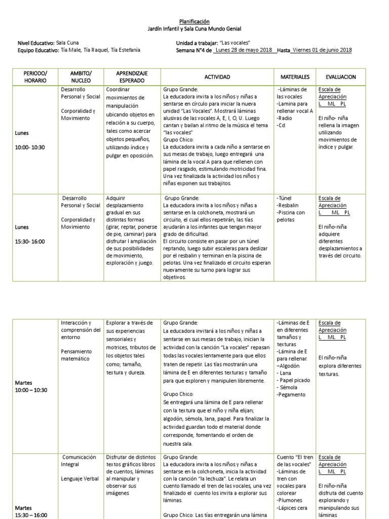 Planificacion Las Vocales | Ritmo