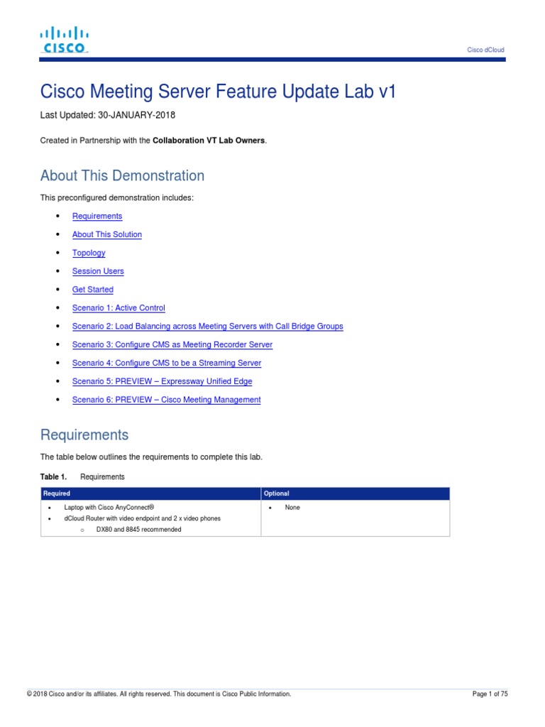 Cisco Meeting Server Feature Update Lab V1 About This Demonstration Pdf Session Initiation