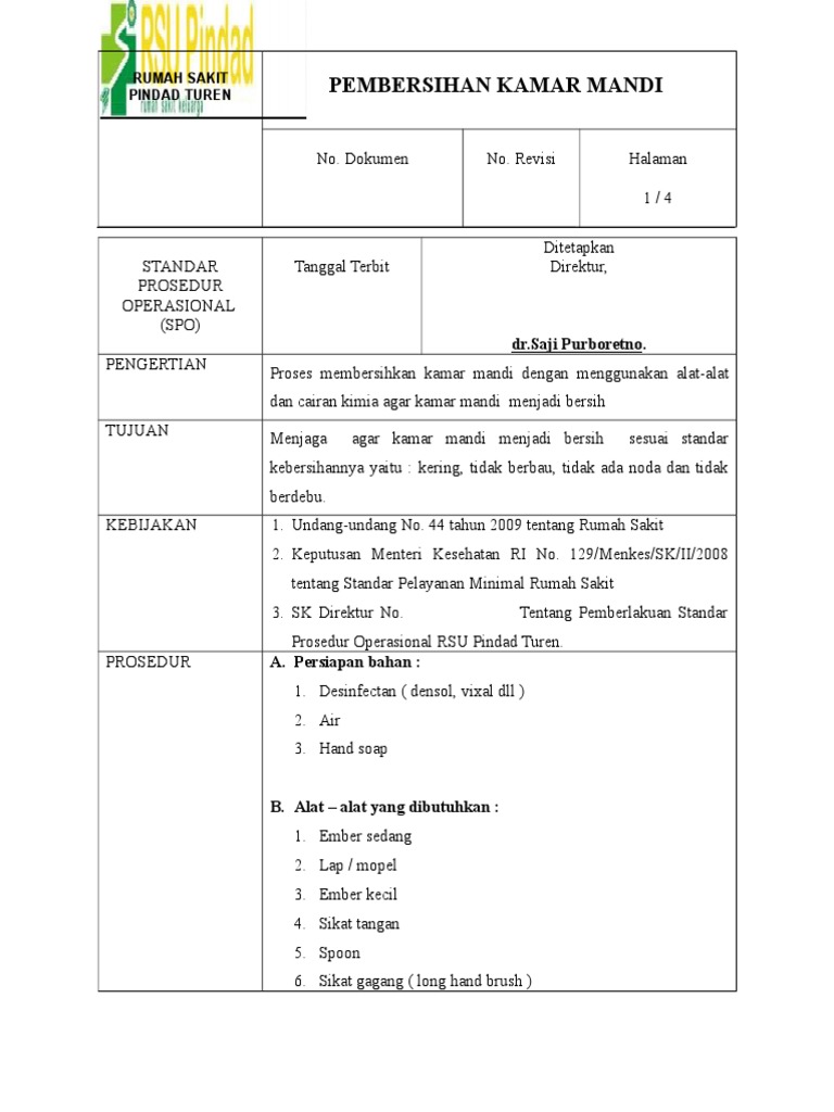 Sop Pembersihan Kamar Mandi | PDF