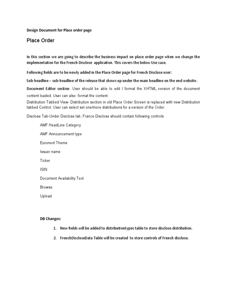 Design Document Place Order | PDF | Databases | Application Software