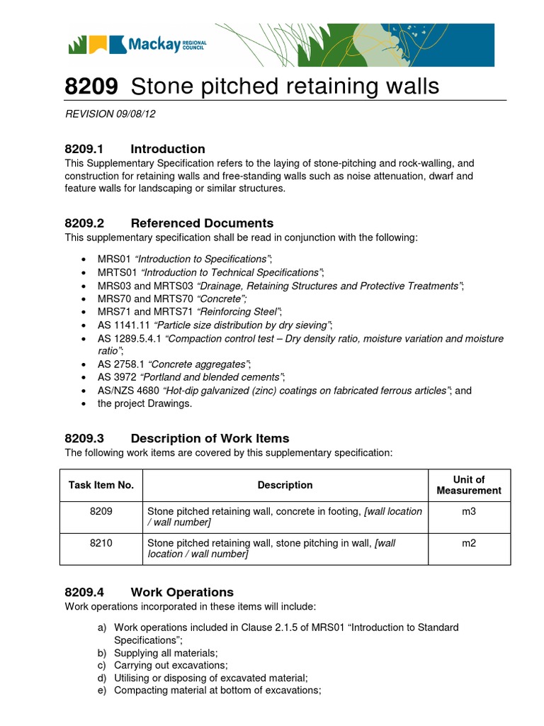 8209 Stone Pitched Retaining Walls | PDF | Concrete | Foundation ...