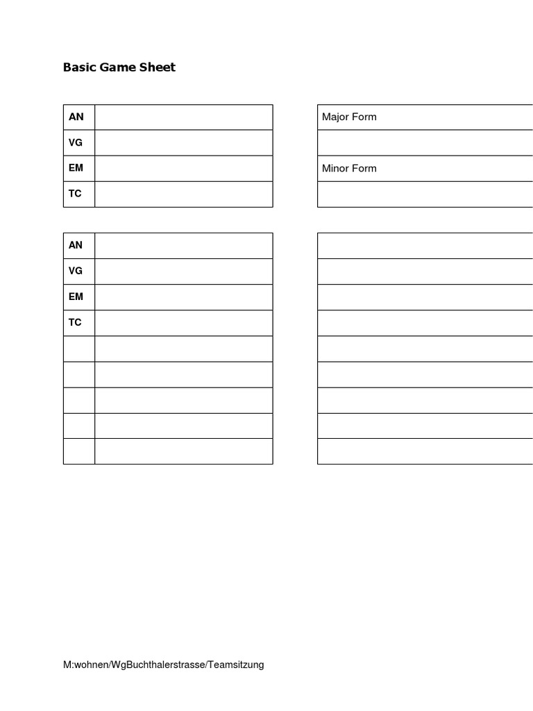 Basic Game Sheet for Team Meeting | PDF
