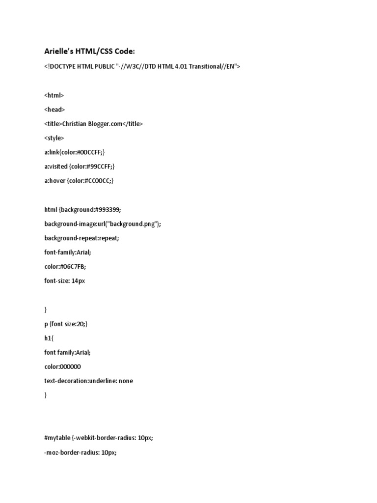 Arielle's HTML/CSS Code | PDF | Arial | Html