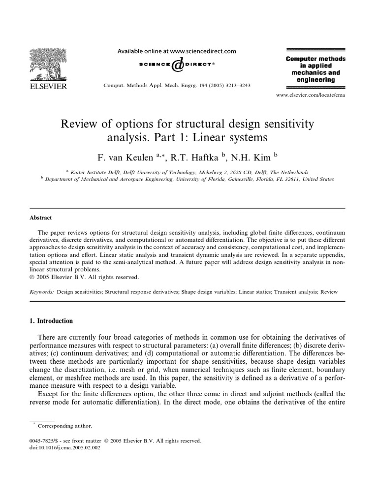 Review of Options For Structural Design Sensitivity Analysis. Part 1: Linear Systems | PDF ...