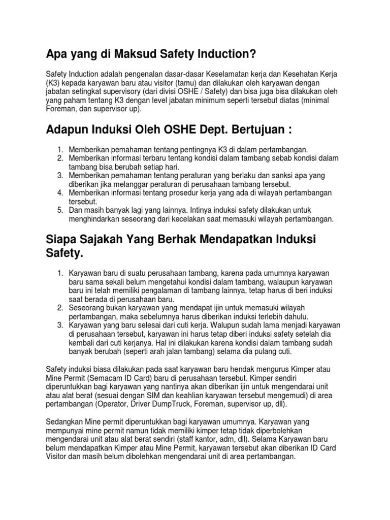 Safety Induction | PDF