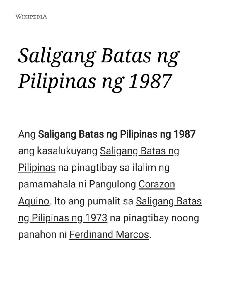 Saligang Batas NG Pilipinas NG 1987 - Wikipedia, Ang Malayang ...