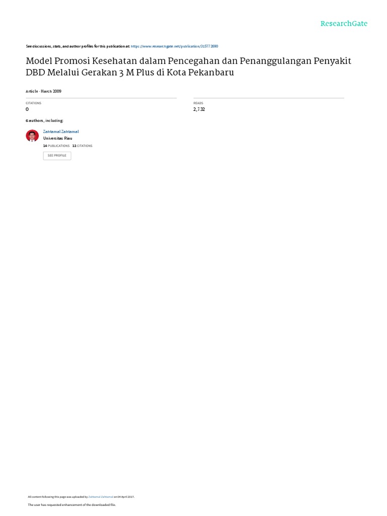 Model Promosi Kesehatan Dalam Pencegahan Dan Penanggulangan Penyakit DBD Melalui Gerakan 3 M ...