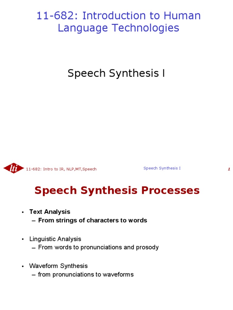 Speech Synthesis: Processes & Techniques | PDF | Speech Synthesis ...