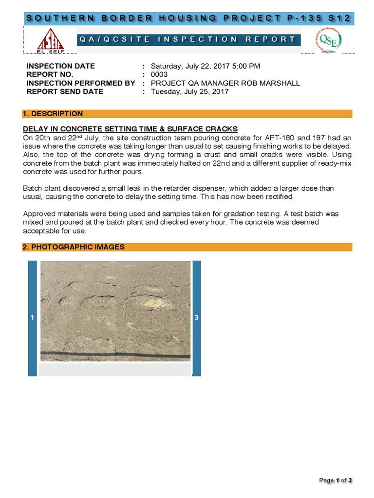 QC Inspection Report. Concrete Setting Time | PDF