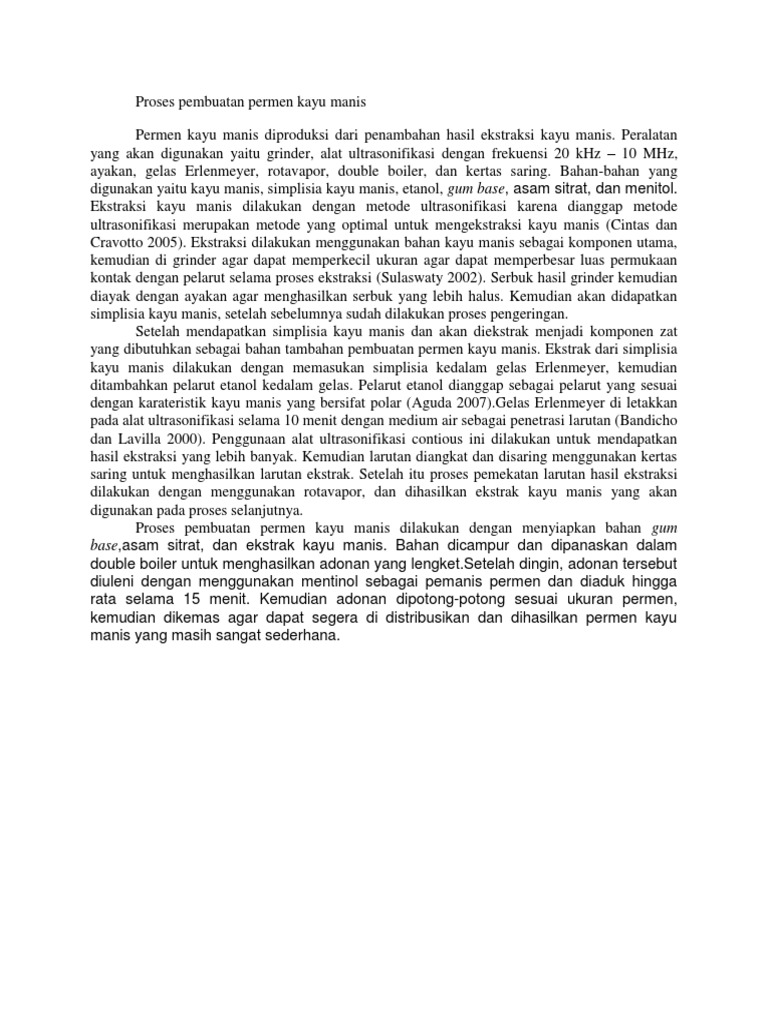 Proses Pembuatan Permen Kayu Manis | PDF