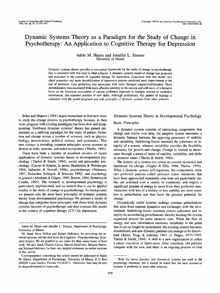 Hayes & Strauss (1998) Dynamic Systems Theory.. | PDF | Psychotherapy ...