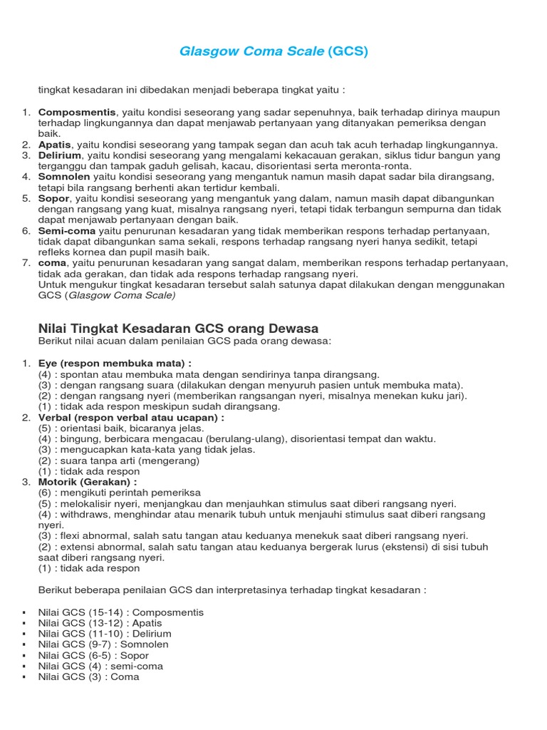 Glasgow Coma Scale (GCS) | PDF