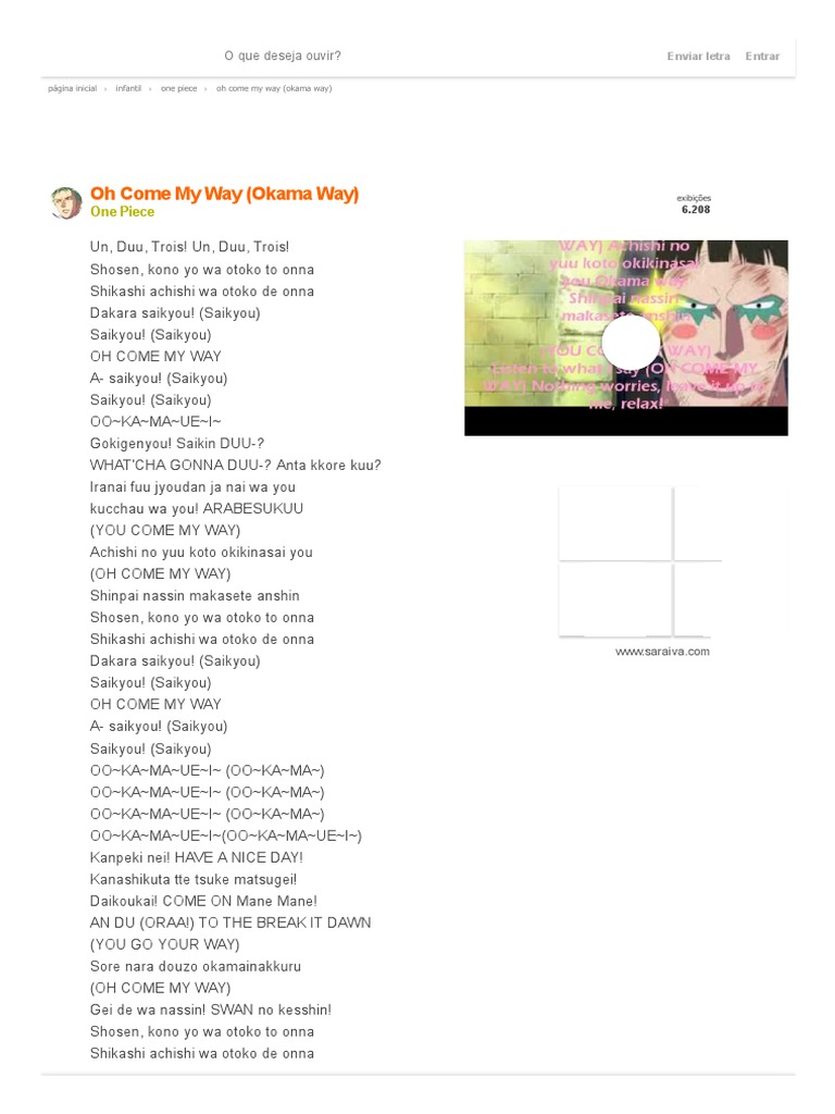 Oh Come My Way (Okama Way) - One Piece | PDF | Lady Gaga ...
