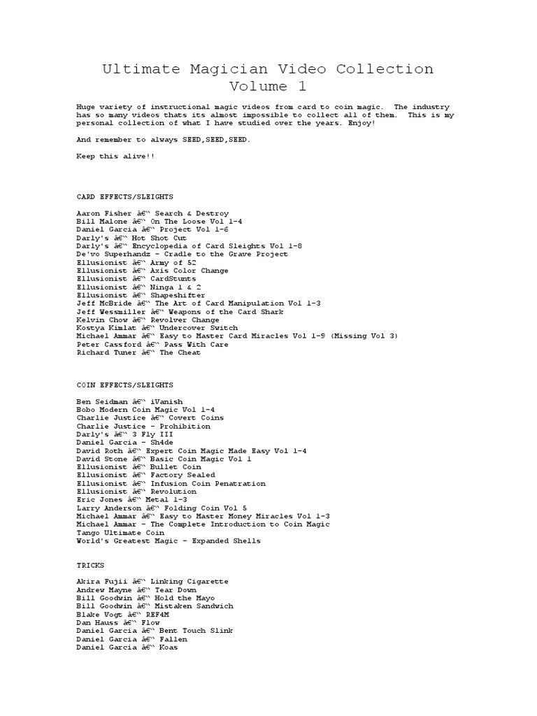 Ultimate Magician Video Collection Volume 1 | PDF | Magic (Illusion ...