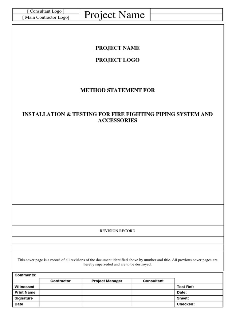 Method Statement FF Piping System Pipes - Dotx | PDF | Pipe (Fluid ...