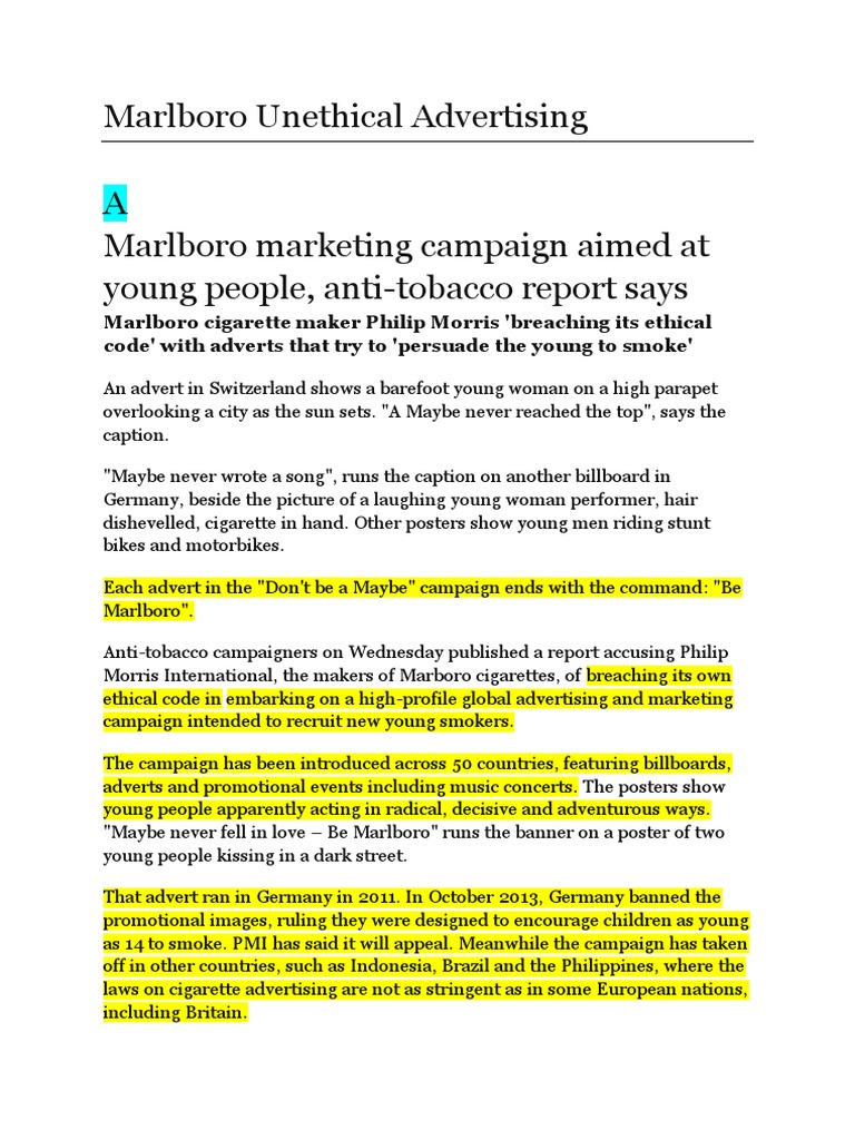 Unethical Cigarette Ads