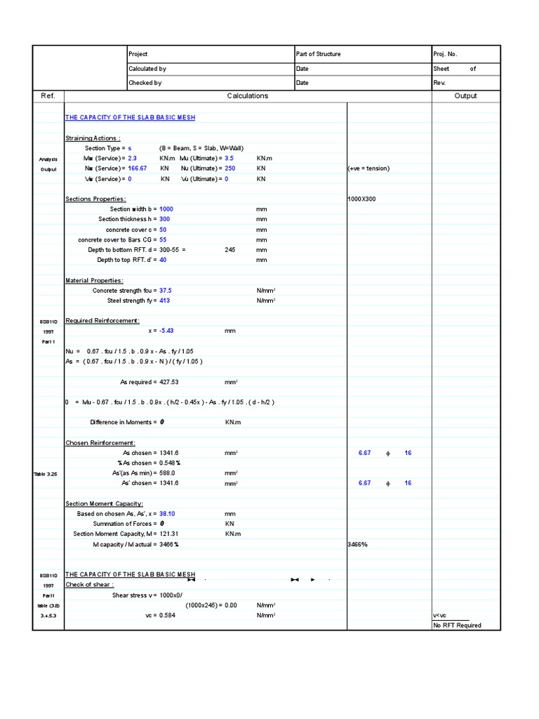Ref. Calculations Output: The Capacity of The Slab Basic Mesh | PDF | Chemical Product ...