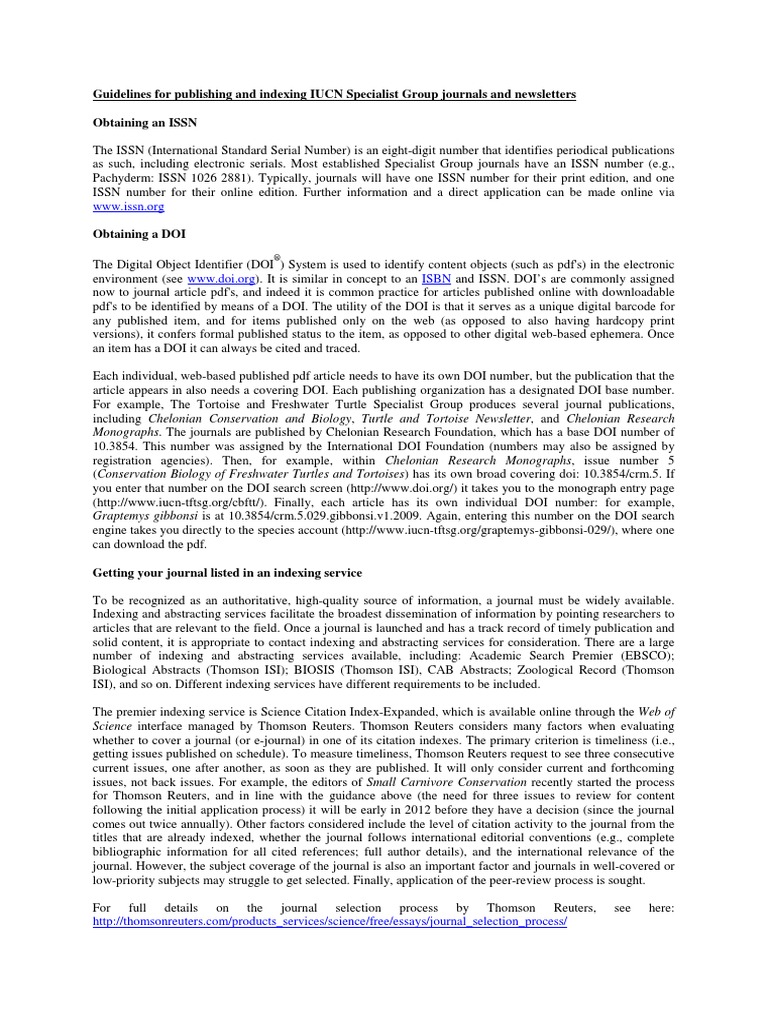 Guidelines For Publishing and Indexing IUCN Specialist Group Journals ...