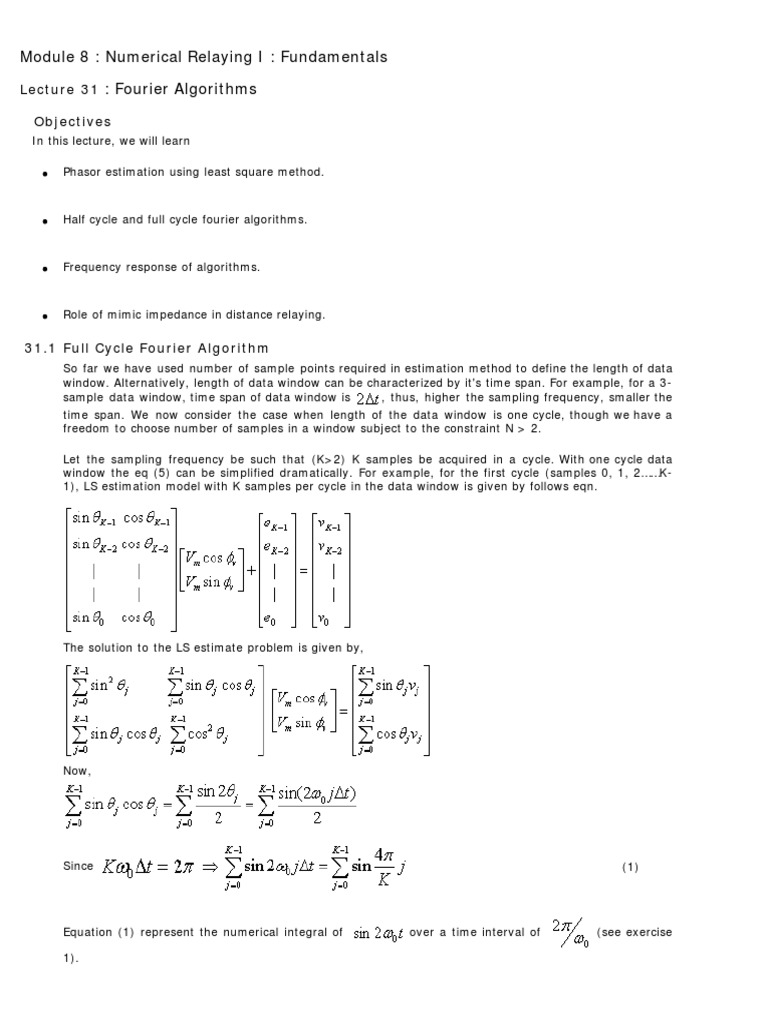 Module 8: Numerical Relaying I: Fundamentals: Fourier Algorithms | PDF ...