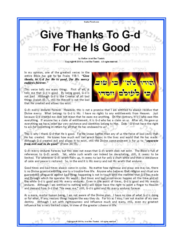 Give-Thanks-To-G-d - Rav Ariel Bar Tzadok | PDF | Names Of God In ...