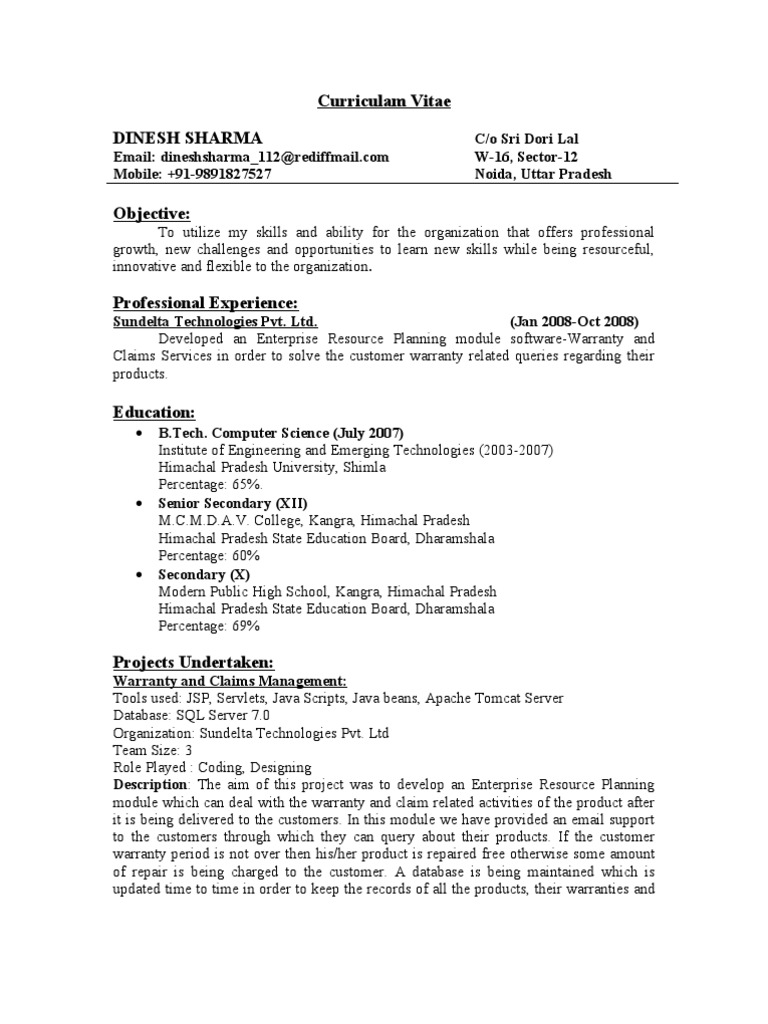 Dinesh Sharma's Professional CV | PDF | Java Server Pages | Databases