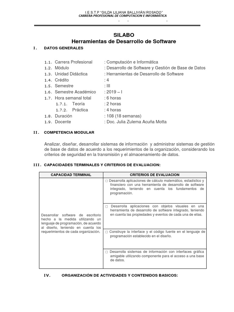 SILABO Herramientas de Desarrollo de Software | PDF | Ingeniería de software | Java (lenguaje de ...