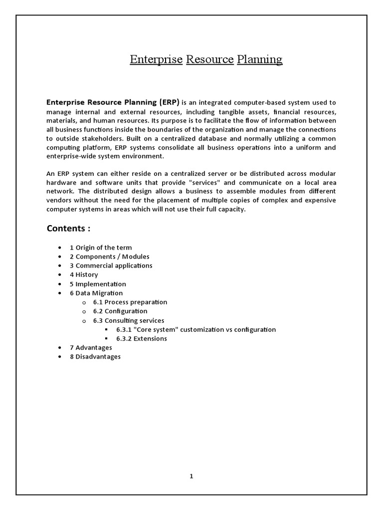 Enterprise Resource Planning (ERP) | PDF | Enterprise Resource Planning | Information Technology ...