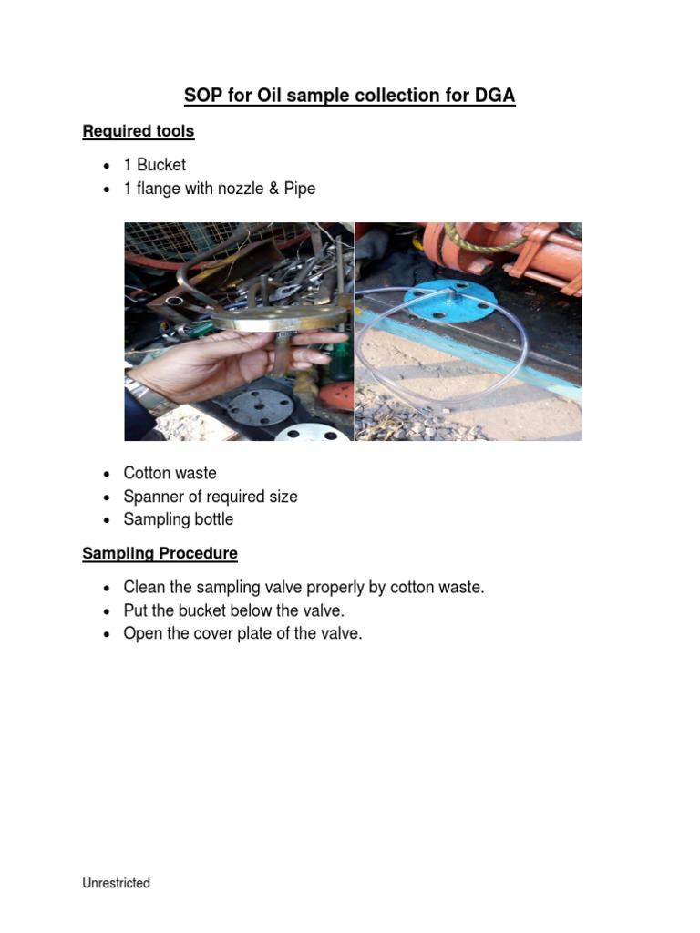SOP For Oil Sample Collection For DGA | PDF