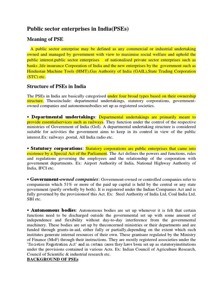 An Overview of Public Sector Enterprises in India: Structure, Role in ...