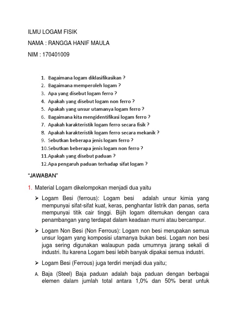 KLASIFIKASI LOGAM FERRO DAN NON FERRO | PDF