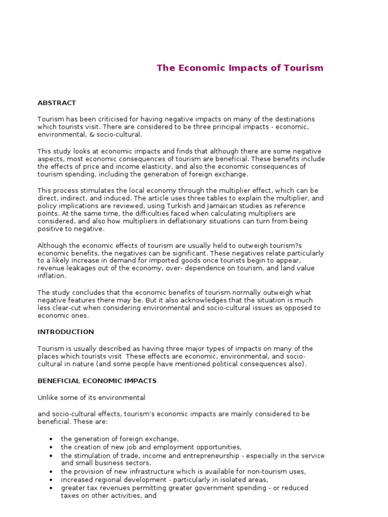 Economic Impacts of Tourism Explained | PDF | Fiscal Multiplier | Tourism