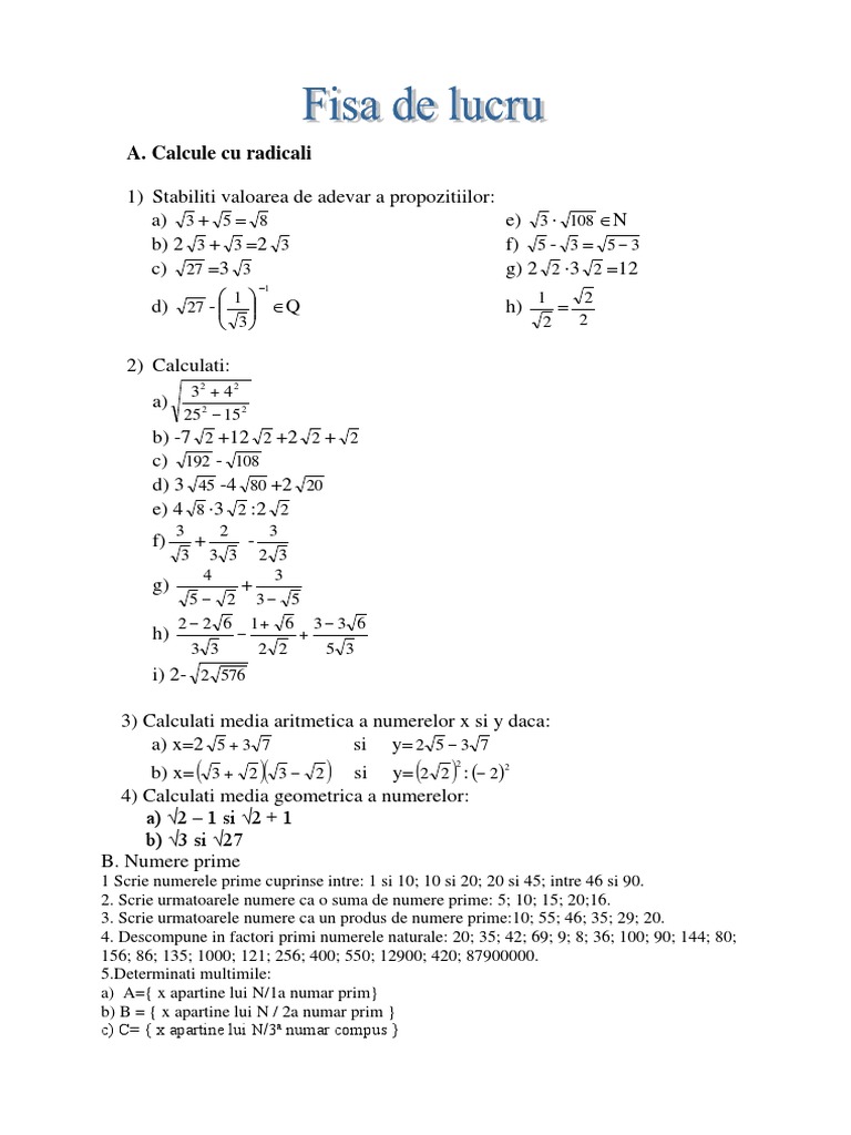 Fisa de Lucru Radicali | PDF