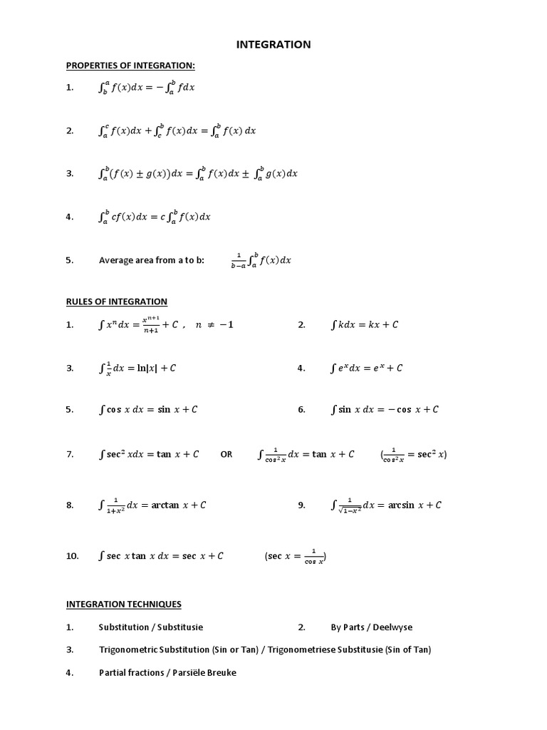 Integration Properties and Techniques Guide | PDF