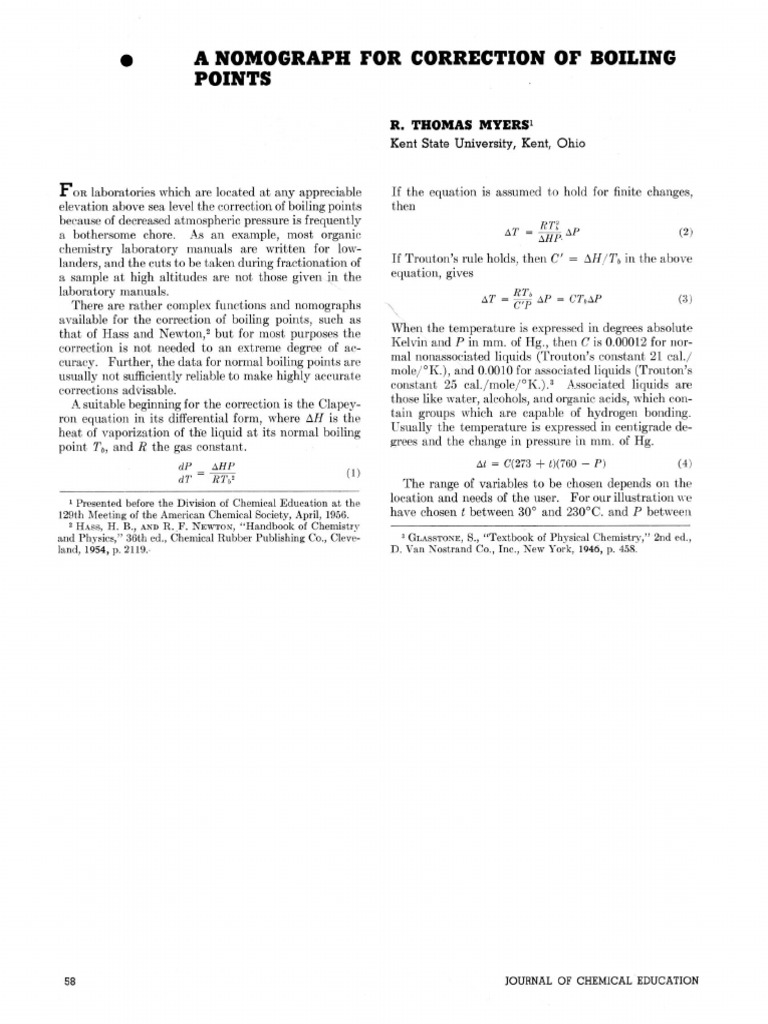 A Nomograph For Correction of Boiling Points: Kent State University ...