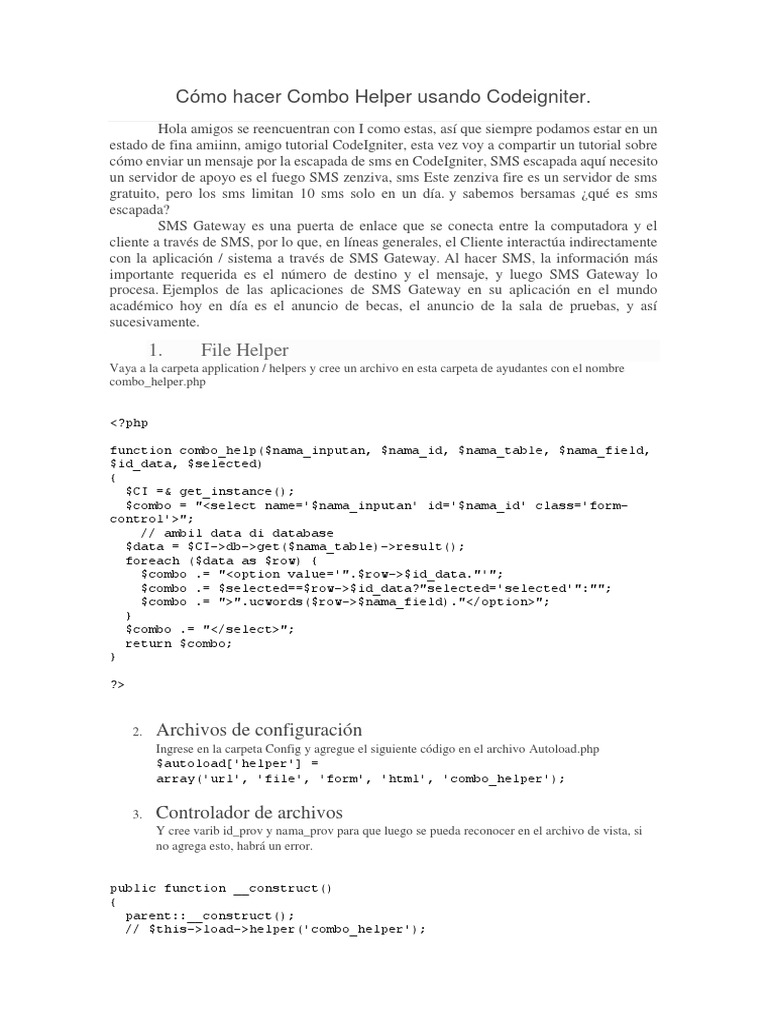 Cómo Hacer Combo Helper Usando Codeigniter | PDF | Servidor (Computación) | Programación de ...