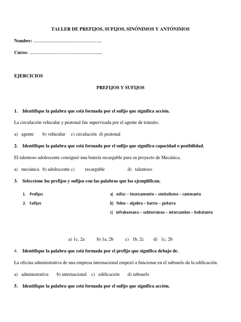 Taller de Sinónimos y Antónimos | PDF