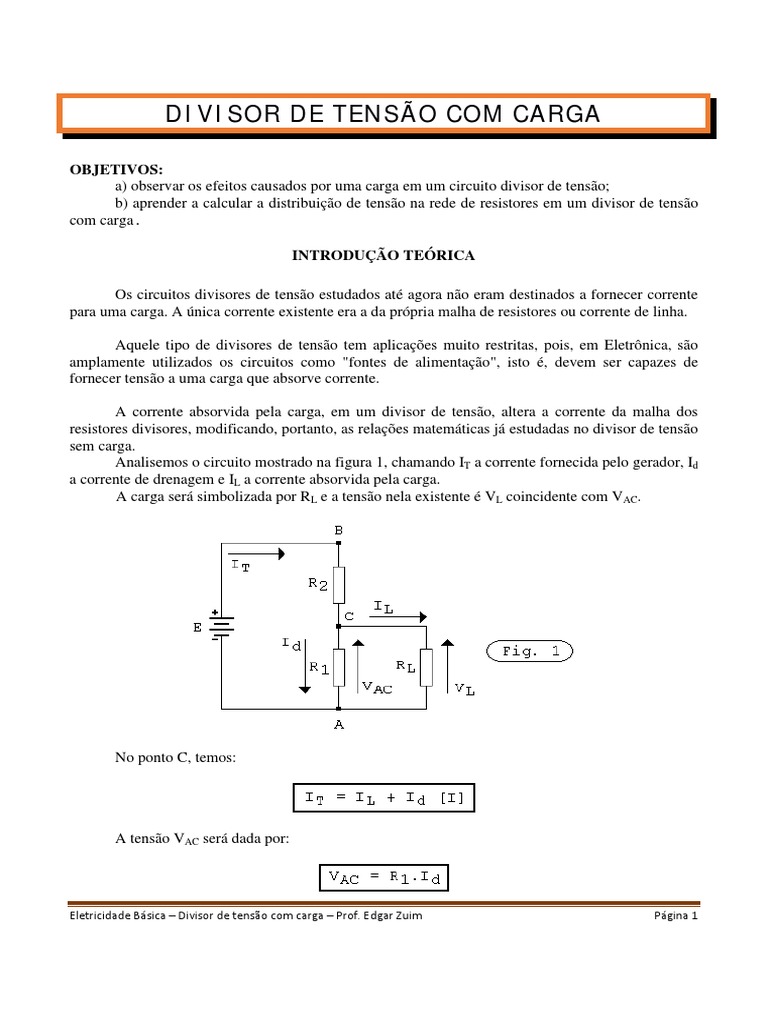 Divisor de Tensão com Carga: Cálculos e Gráficos | PDF | Rede elétrica ...