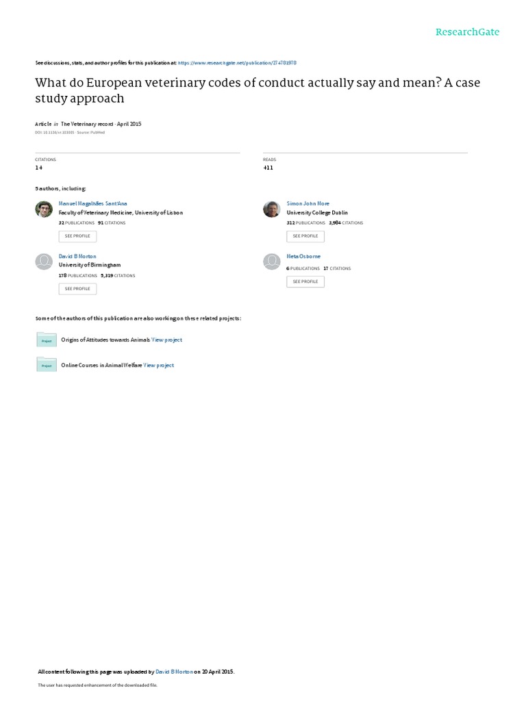 What Do European Veterinary Codes of Conduct Actually Say and Mean? A ...