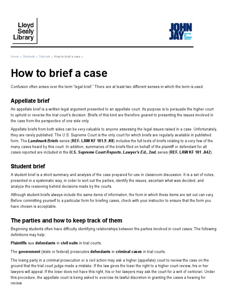 How To Brief A Case - Lloyd Sealy Library at John Jay College of ...