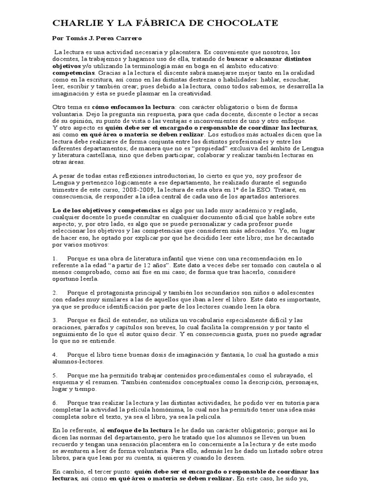 Charlie y La Fábrica de Chocolate | PDF | Ocio