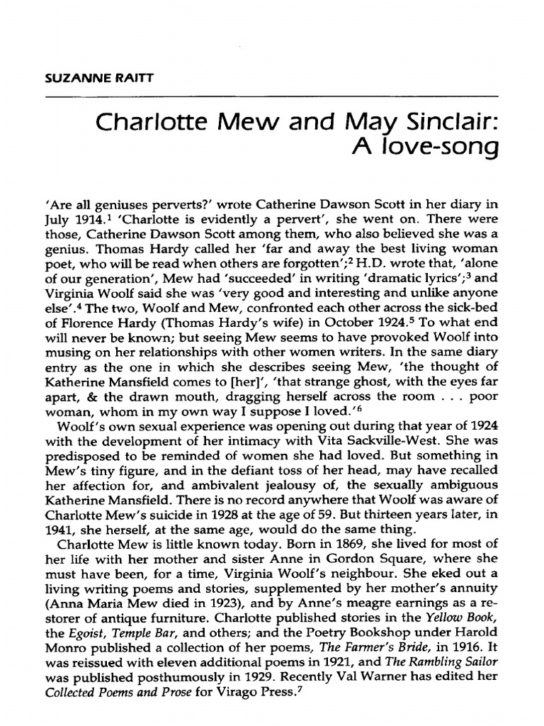Charlotte Mew A N D Sinclair: Love-Song: Suzanne Raitt | PDF | Libido ...