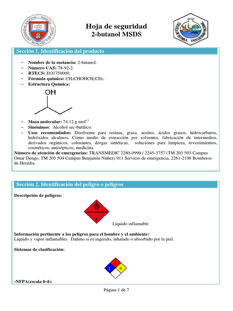 Hoja de Seguridad: 2-Butanol MSDS | PDF | Agua | Residuos