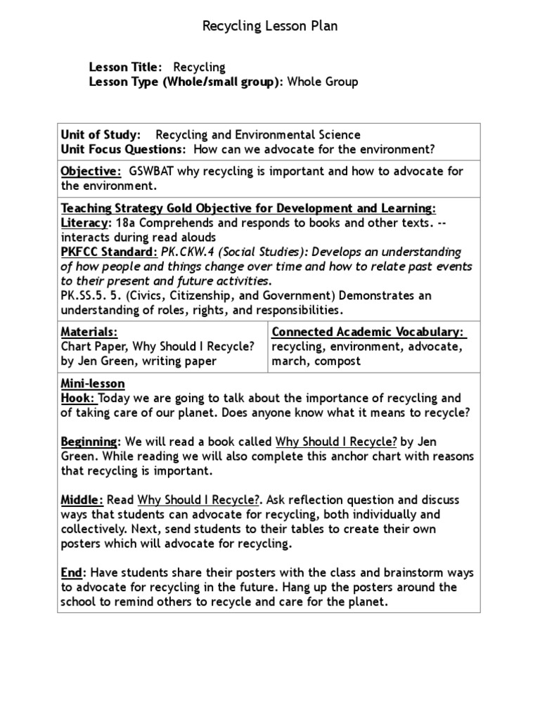 Recycling Lesson Plan | PDF