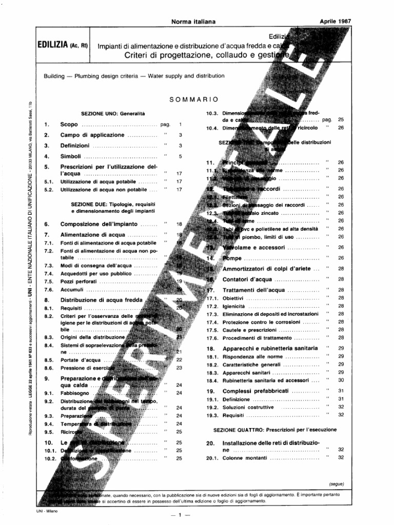 UNI 9182 (1987) Impianti Distribuzione Acqua Fredda e Calda PDF | PDF